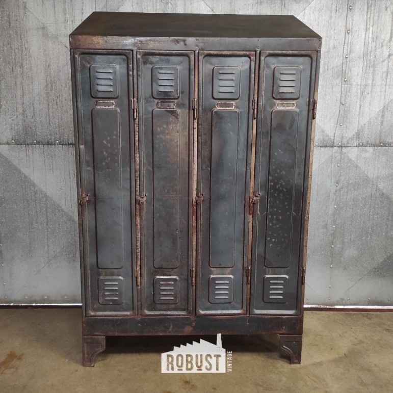 Industriële lockerkast 4-deurs | Vintage metalen kast met patina