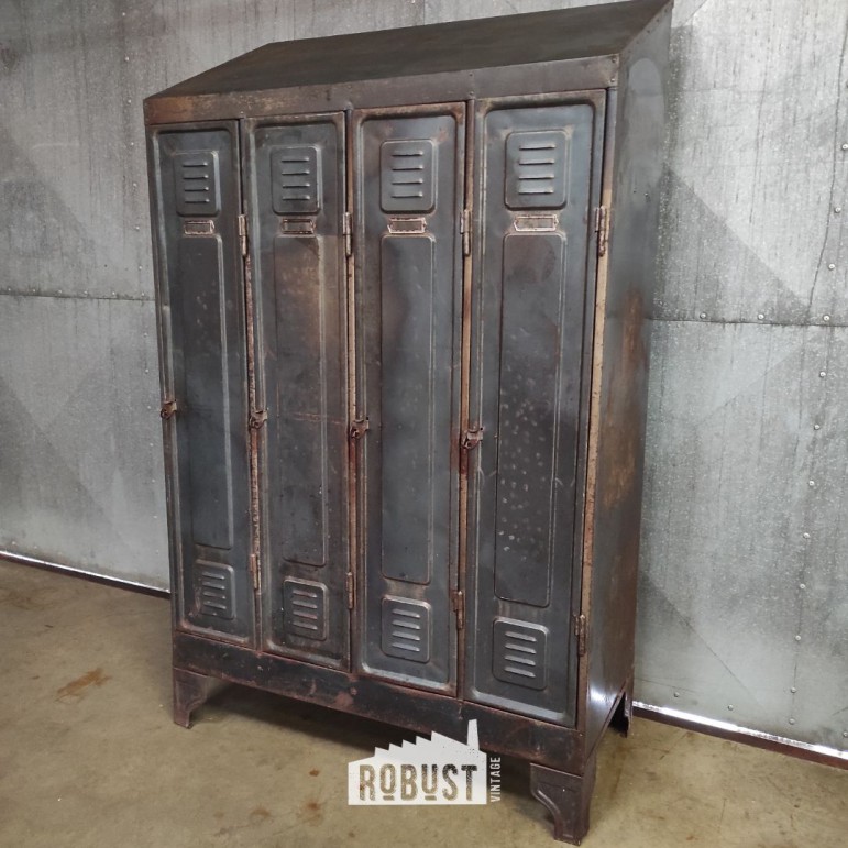 Industriële lockerkast 4-deurs | Vintage metalen kast met patina